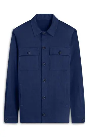 Bugatchi Linen & Cotton Stretch Shirt Jacket - Navy