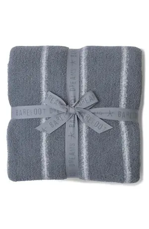 Barefoot Dreams Cozychic™ Pinstripe Bed Blanket - Moonbeam/ Pearl