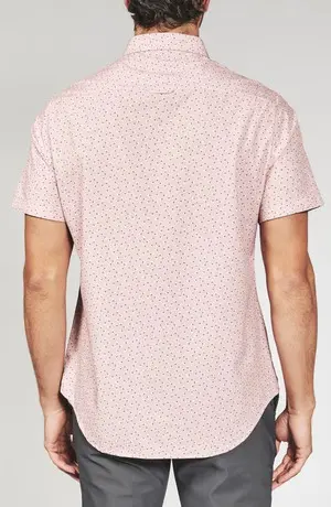7 Diamonds Seager Geo Print Short Sleeve Performance Button-up Shirt