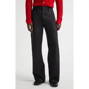 Séfr Jiro Wide Leg Twill Trousers - Black Wool