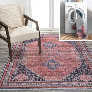 JONATHAN Y Dalyan Geometric Medallions Machine-washable Area Rug - Terracotta/navy