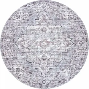 JONATHAN Y Didim Boho Medallion Machine-washable Round Area Rug - Gray/purple