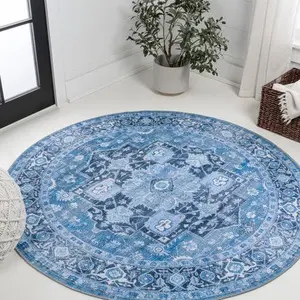 JONATHAN Y Maris Ornate Medallion Machine-washable Round Area Rug - Blue/navy