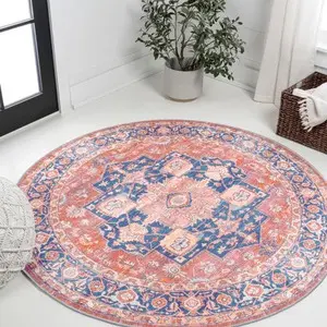 JONATHAN Y Maris Ornate Medallion Machine-washable Round Area Rug - Terracotta/navy