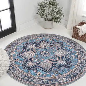 JONATHAN Y Cirali Ornate Large Medallion Machine-washable Round Area Rug - Blue/beige