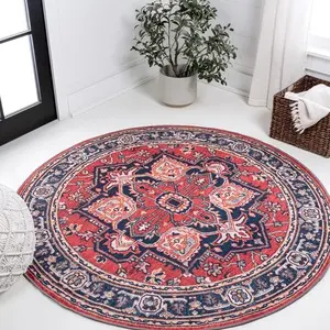 JONATHAN Y Cirali Ornate Large Medallion Machine-washable Round Area Rug - Red/navy