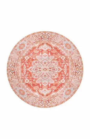 JONATHAN Y Asa Ornate Medallion Machine-washable Round Area Rug - Orange/cream - Round