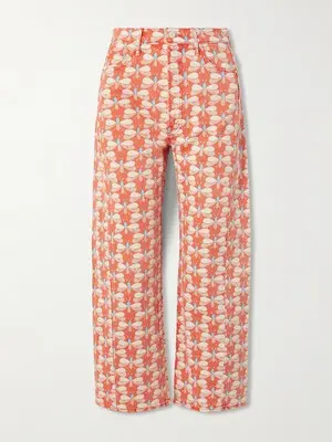 MOTHER La Doublej The Half-pipe Ankle Printed High-rise Wide-leg Jeans - Orange