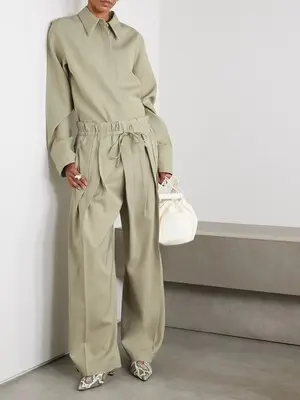JIL SANDER Pleated Wide-leg Wool-twill Pants - Green