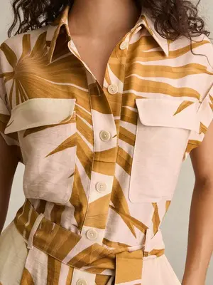 REISS Harri Palm Print Belted Playsuit