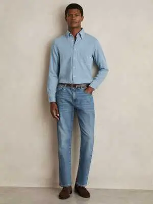 REISS Minoa Cotton-piqué Button-down Chambray Shirt