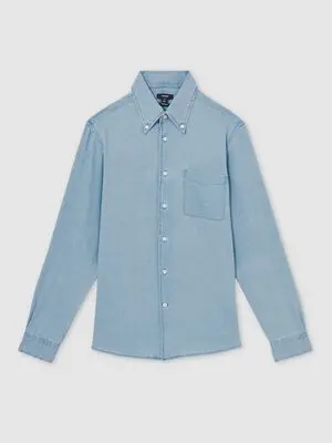 REISS Minoa Cotton-piqué Button-down Chambray Shirt