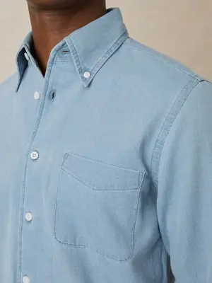 REISS Minoa Cotton-piqué Button-down Chambray Shirt