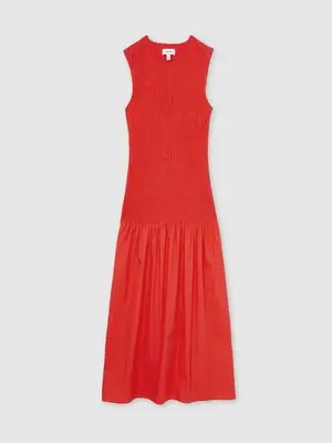 REISS Annabel Petite Cotton Shirred Midi Dress