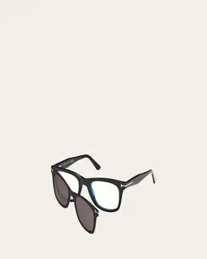 TOM FORD Acetate Square Glasses With Clip-on Sun Lenses