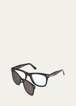 TOM FORD Acetate Square Glasses With Clip-on Sun Lenses