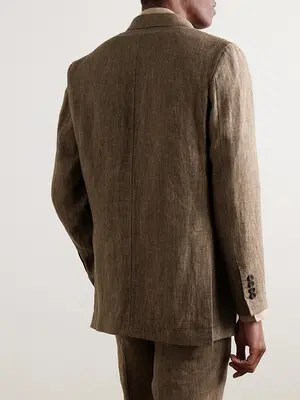 Rubinacci Unstructured Double-breasted Linen Suit Jacket - Brown