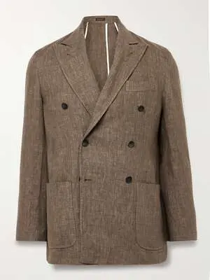 Rubinacci Rubinacci - Unstructured Double-Breasted Linen Suit Jacket - Men - Brown  Chocolate