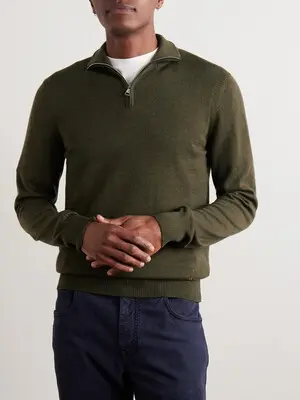 Purdey Linton Logo-embroidered Wool Half-zip Sweater - Green