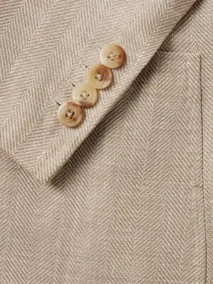 Rubinacci Unstructured Double-breasted Herringbone Virgin Wool, Silk And Linen-blend Blazer