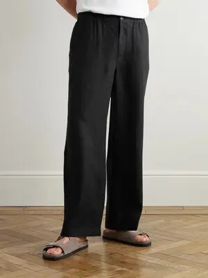 Mr P. Arthur Wide-leg Linen Trousers - Black