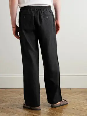 Mr P. Arthur Wide-leg Linen Trousers - Black