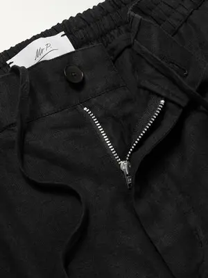 Mr P. Arthur Wide-leg Linen Trousers - Black
