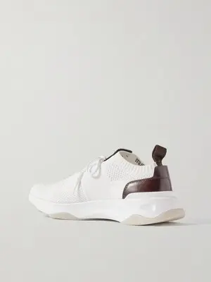Berluti Shadow Leather-trimmed Stretch-knit Sneakers
