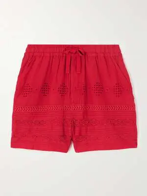 MARANT ETOILE Damina Crochet-trimmed Broderie Anglaise Organic Cotton-voile Shorts