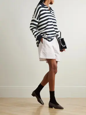 Arch4 Victoria Striped Cashmere Polo Sweater - Blue