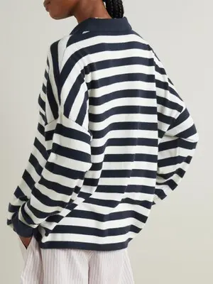 Arch4 Victoria Striped Cashmere Polo Sweater - Blue