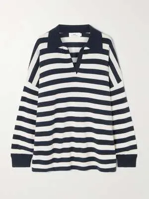 Arch4 Victoria Striped Cashmere Polo Sweater Navy