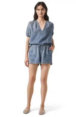 Splendid Cayden Embroidered Chambray Drawstring Shorts