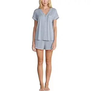 Barefoot Dreams Malibu Collection® Soft Jersey Piped Pajamas - Moonbeam-white