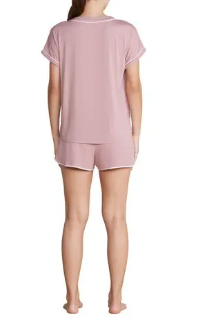 Barefoot Dreams Malibu Collection® Soft Jersey Piped Pajamas - Teaberry-white