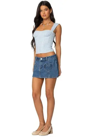 EDIKTED Marcella Gingham Mesh Corset Top - Light-blue