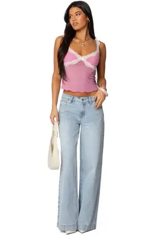 EDIKTED Lace Trim Mesh Camisole - Pink