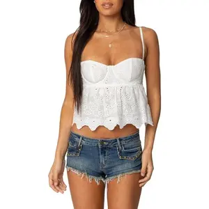 EDIKTED Emme Eyelet Cotton Babydoll Camisole - White