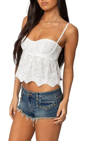 EDIKTED Emme Eyelet Cotton Babydoll Camisole - White