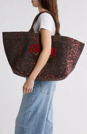 GANNI Xxl Leopard Print Shopper