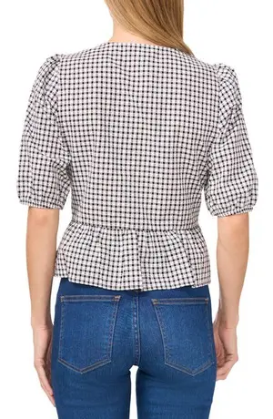 CECE DUPRAZ Gingham Bow-detailed Cotton Peplum Top