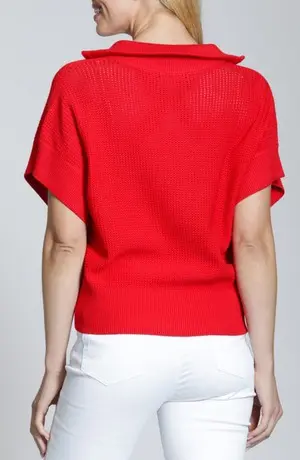 APNY Open Stitch Quarter Zip Sweater - Red