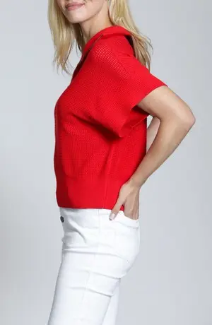 APNY Open Stitch Quarter Zip Sweater - Red