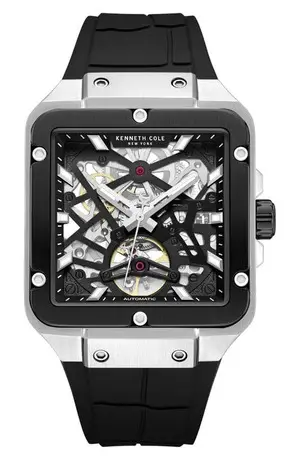 KENNETH COLE Automatic Square Strap Watch - Black