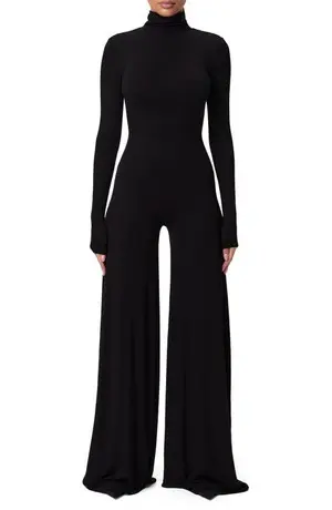 Naked Wardrobe Sculpt Turtleneck Wide Leg Jumpsuit - Black