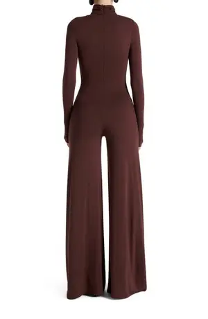 Naked Wardrobe Sculpt Turtleneck Wide Leg Jumpsuit - Chocolate