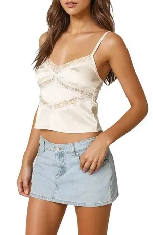EDIKTED Tamar Lace Trim Satin Camisole - Cream