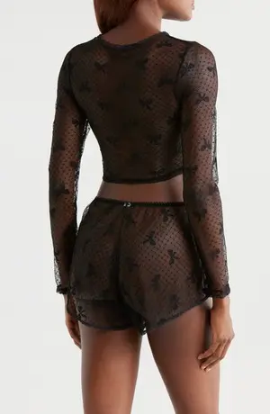 KILO BRAVA Bow Dotted Mesh Crop Top