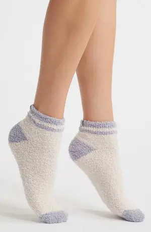 Barefoot Dreams Cozychic® Stripe Ankle Socks - Sand Dune/ Lilac