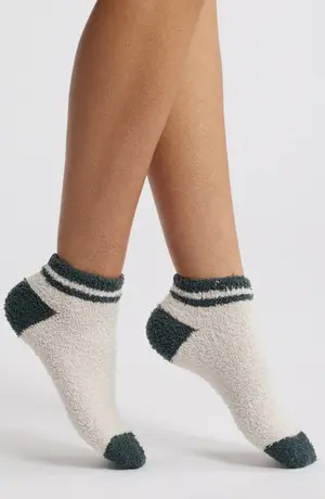 Barefoot Dreams Cozychic® Stripe Ankle Socks - Sand Dune-deep Juniper